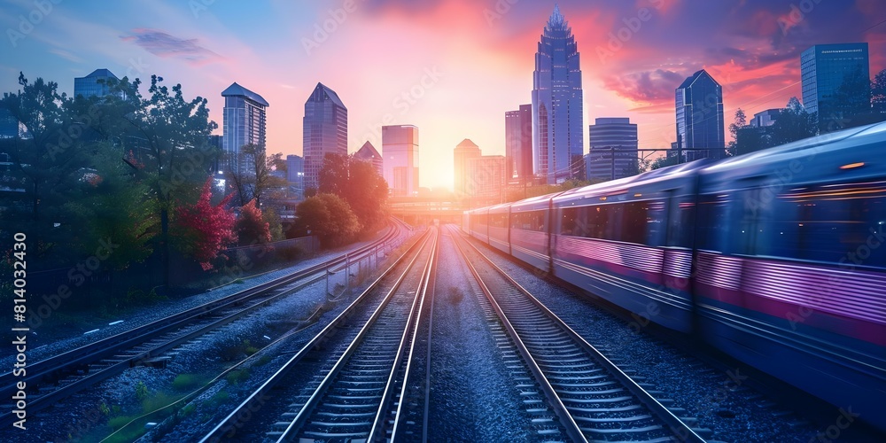 Urban skyline in North Charlotte with transportation system skyscrapers ...