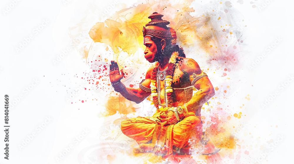 Hanuman performing sacred ritual for divine blessings in digital ...