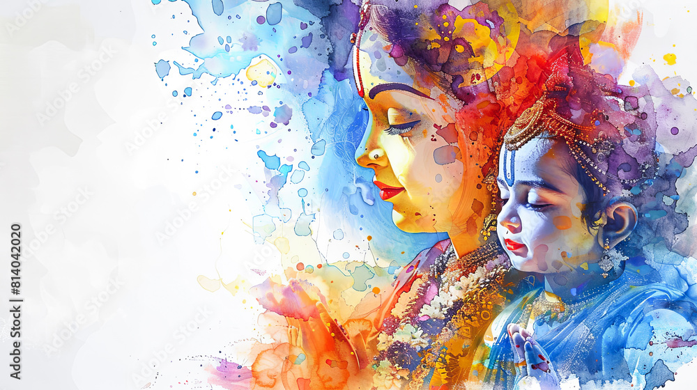 Beautiful digital painting of baby lord Krishna in Yashoda's arms on ...