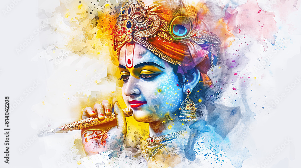Beautiful digital painting of lord Krishna, the Supreme God, on a white ...