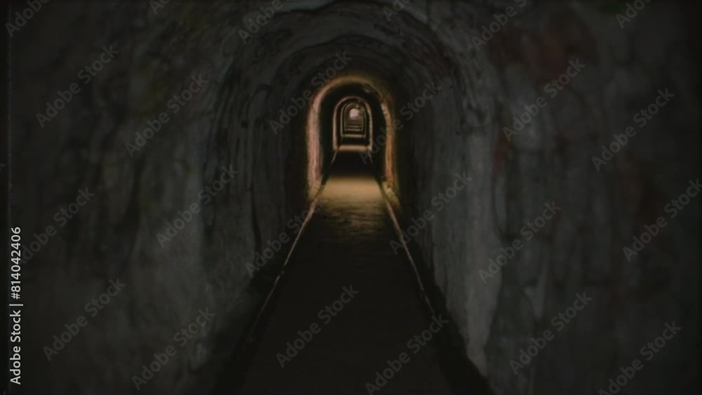 Narrow Cave Walking Through Rocky Structure Old VHS Effect Tracking ...