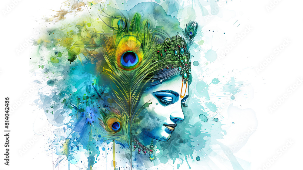 Beautiful digital painting of lord Krishna with peacock feather crown ...