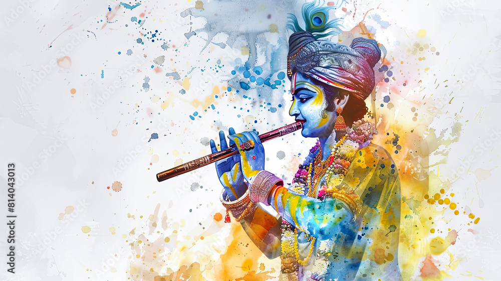 Beautiful digital painting of lord Krishna playing flute on white ...