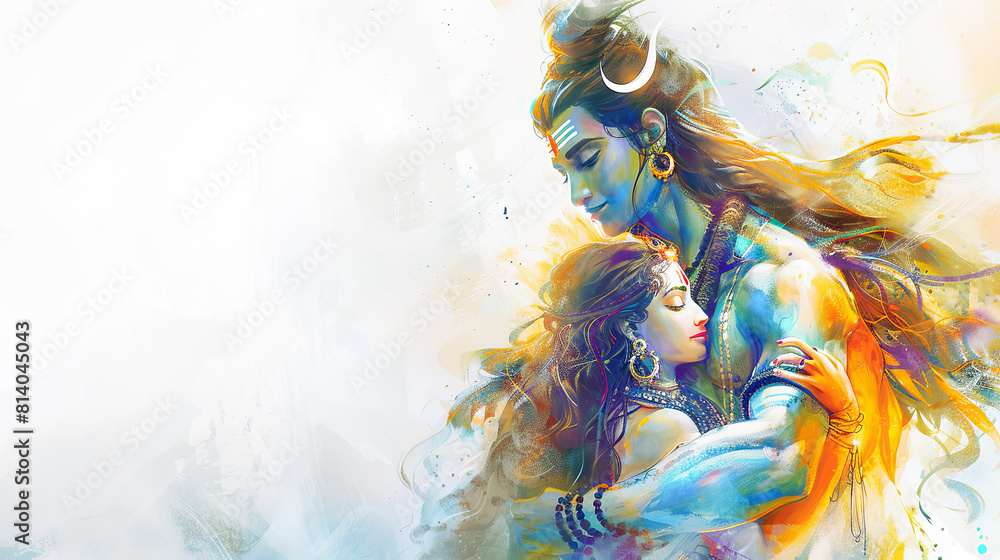 Beautiful digital painting of lord Shiva and Parvati in a divine ...