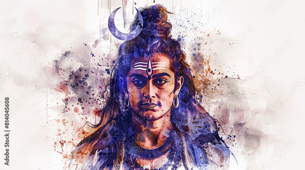 Beautiful digital painting of lord Shiva with crescent moon symbol on ...