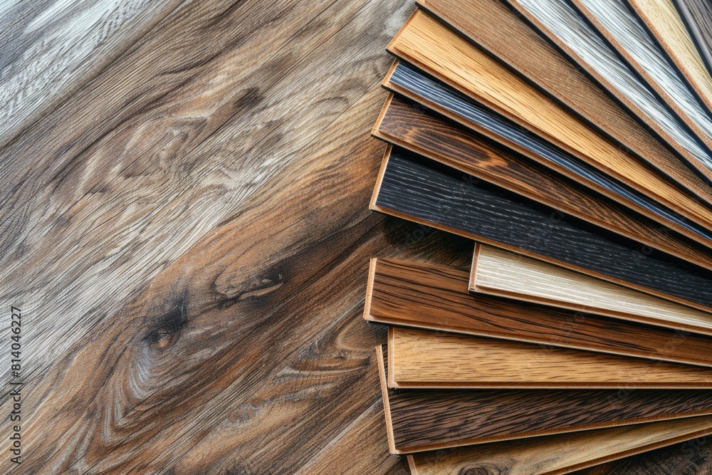 Various wood flooring samples stacked together. Ideal for showcasing ...