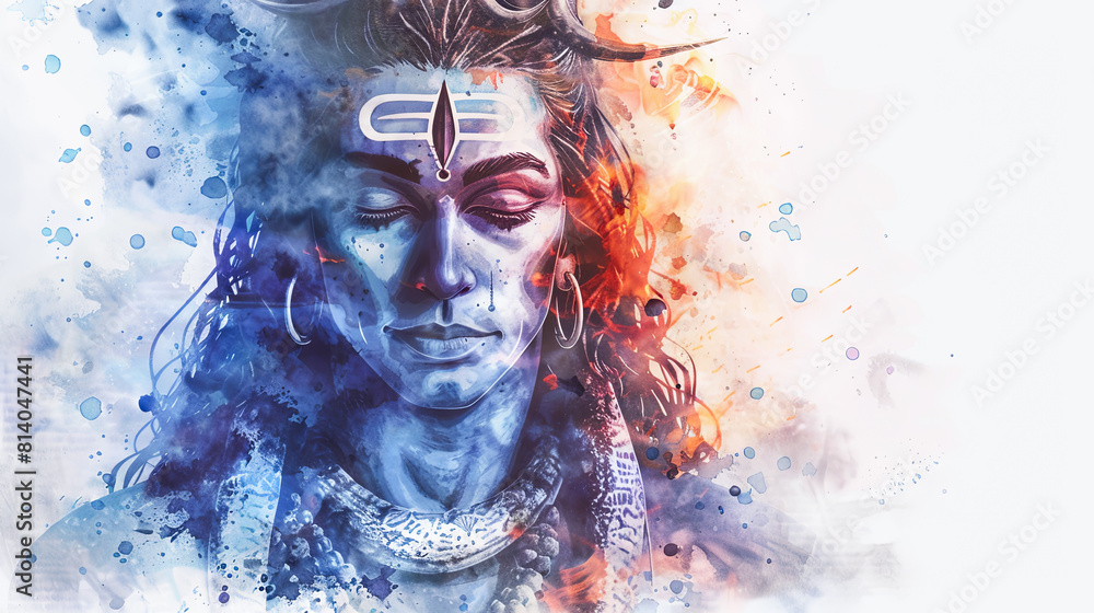 Powerful digital painting of lord Shiva with fiery third eye on white ...