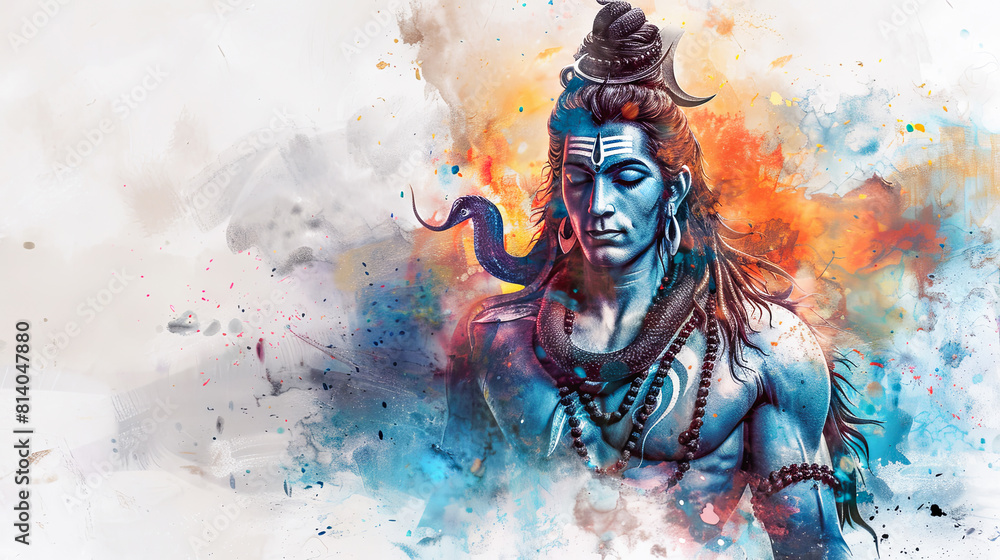 Beautiful digital painting of lord Shiva with divine serpent on white ...