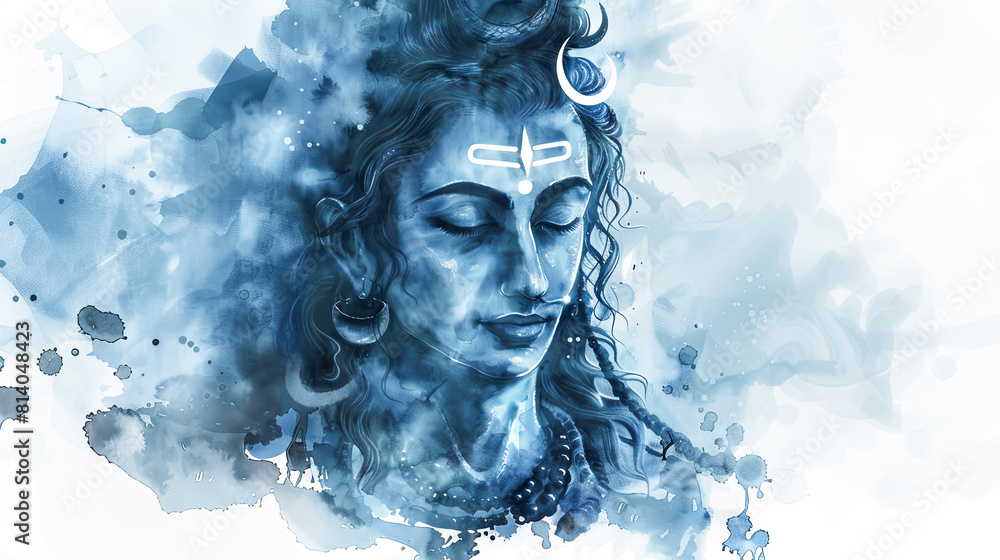 Mystical digital artwork of lord Shiva with a radiant crescent moon ...