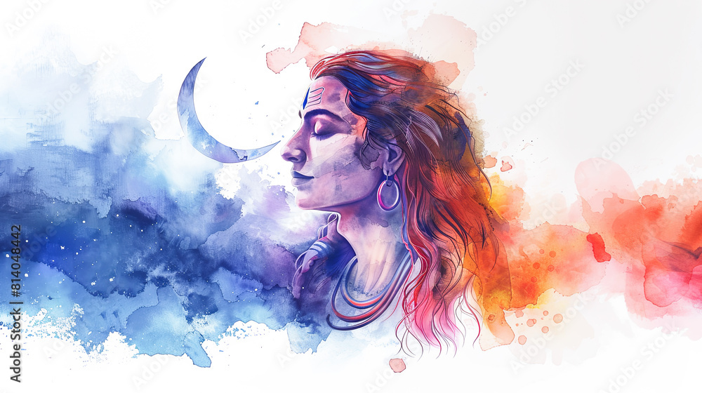 Mystical digital artwork of lord Shiva with a radiant crescent moon ...