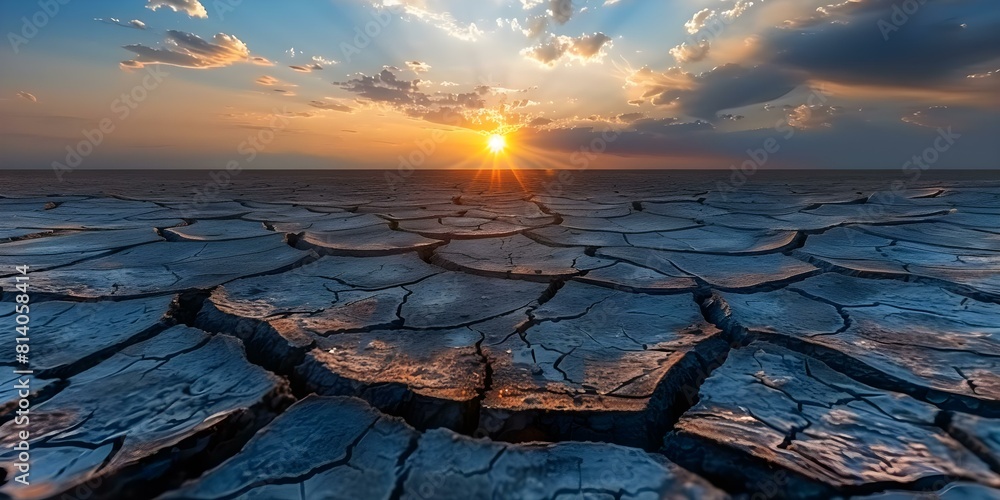 Cracked Desert Soil in Drought Conditions at Sunset. Concept Desert ...