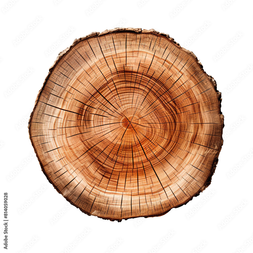 cross section of tree stump on transparent background, clipping path ...