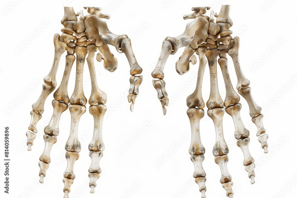 human hand skeleton bones anatomy isolated on white lateral and ...