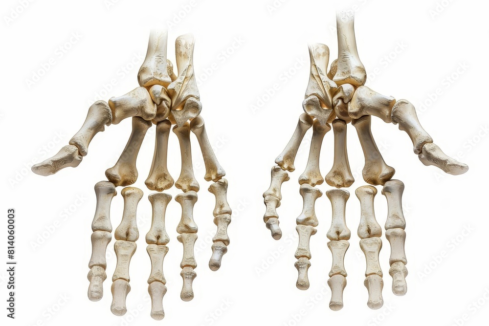 human hand skeleton bones anatomy isolated on white lateral and ...