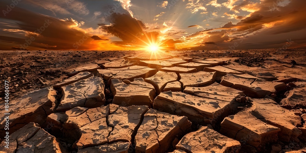Impact of Global Warming and Water Scarcity: Dry Lakebed in Cracked ...
