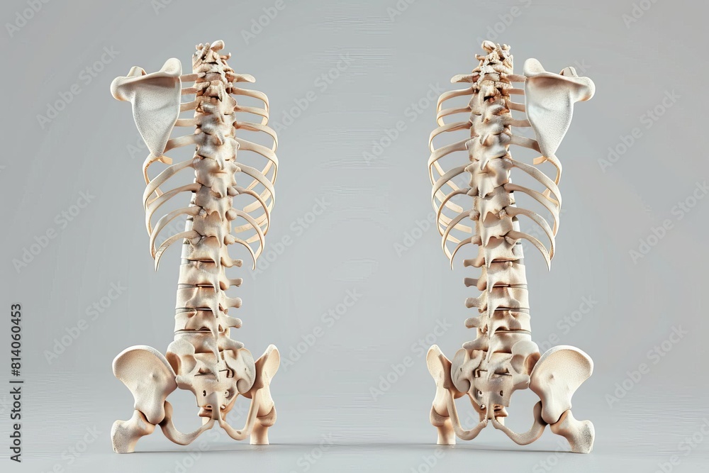 human spine anatomy illustration detailed vertebrae structure front and ...