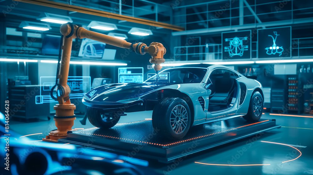 Foto de Automated Robotic Arms Assembling a Luxury Car on an Advanced ...