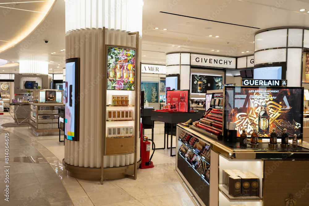 DOHA, QATAR - OCTOBER 13, 2023: Guerlain cosmetics products for sale at ...
