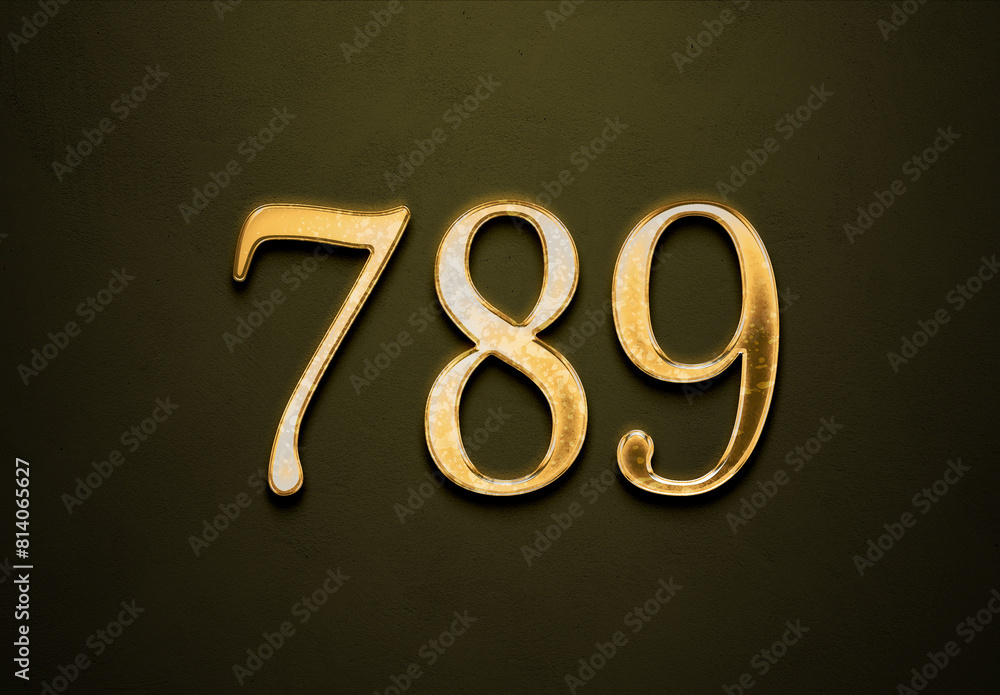 Old gold effect of 789 number with 3D glossy style Mockup. Stock ...