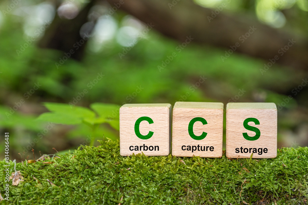 Symbol CCS for Carbon Capture Storage words CCS on a wood cube on the ...