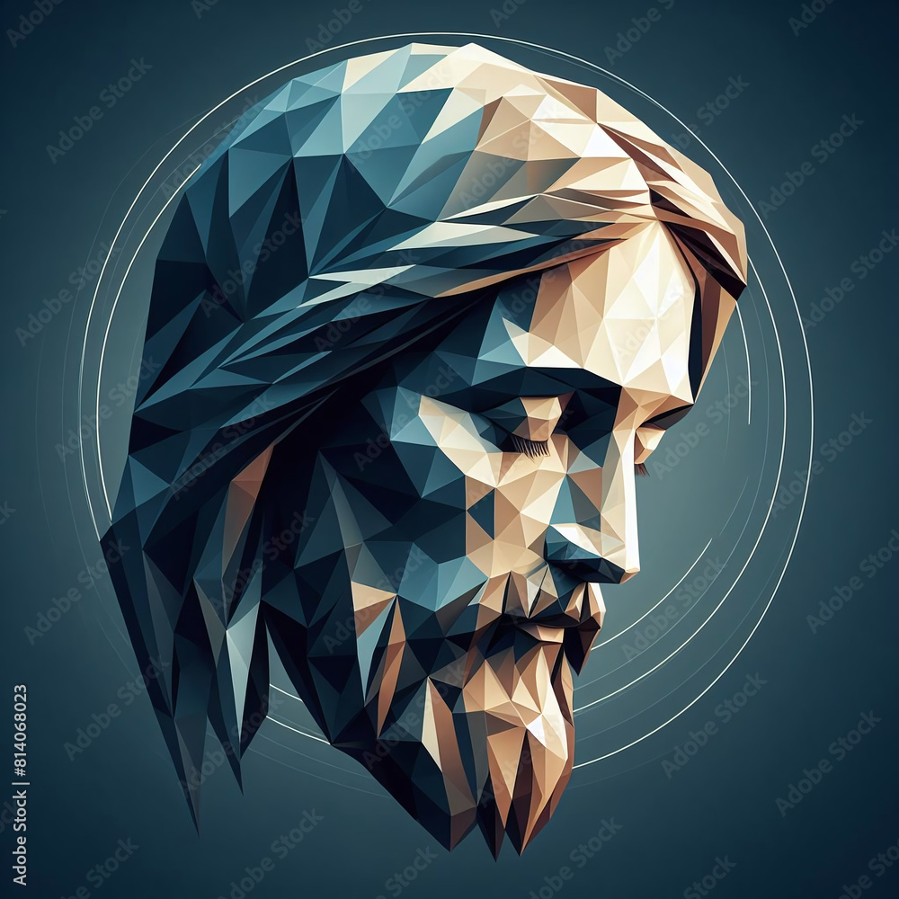 low-poly vector style illustration of Jesus Christ face, minimalist ...