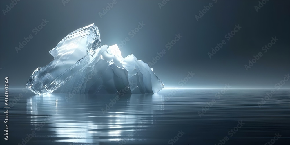 An iceberg floats in the dark sea with most submerged and a tip above ...