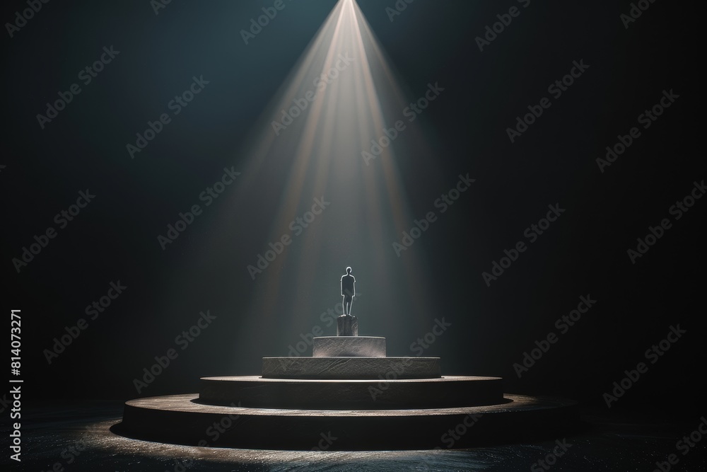 Champion Standing on Podium Under Spotlight in Dark Setting Stock ...