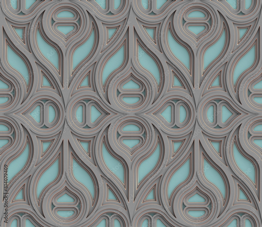 3D Wallpaper Gothic architecture stained glass gray, black and mint ...