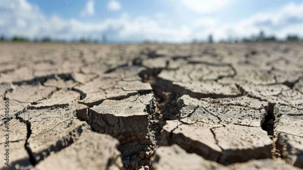 Dry field showing visible cracks caused by drought and global warming ...