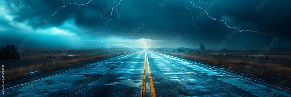 a blue column with lightning at the roadside realistic nature and ...