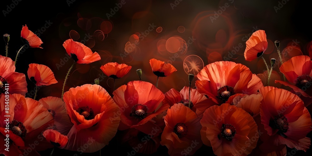 Anzac Remembrance Day tribute with poppies on black digital background ...