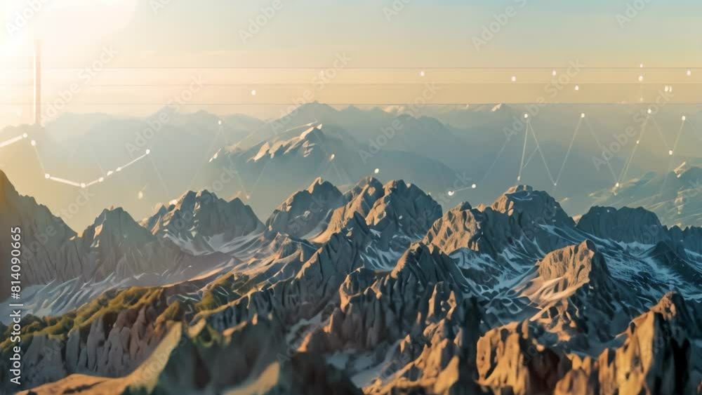 This computer generated Video captures a majestic mountain range with ...