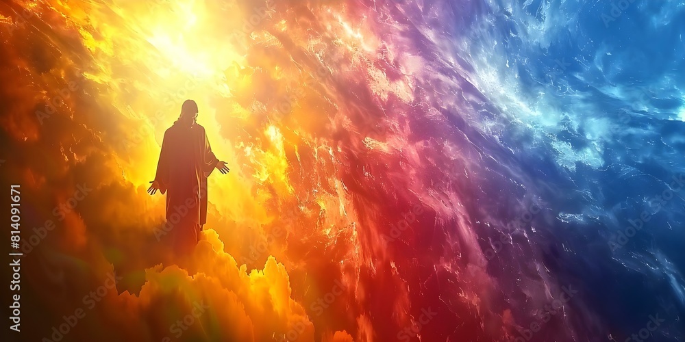 The triumphant rise of Jesus Christ into heaven. Concept Religious ...