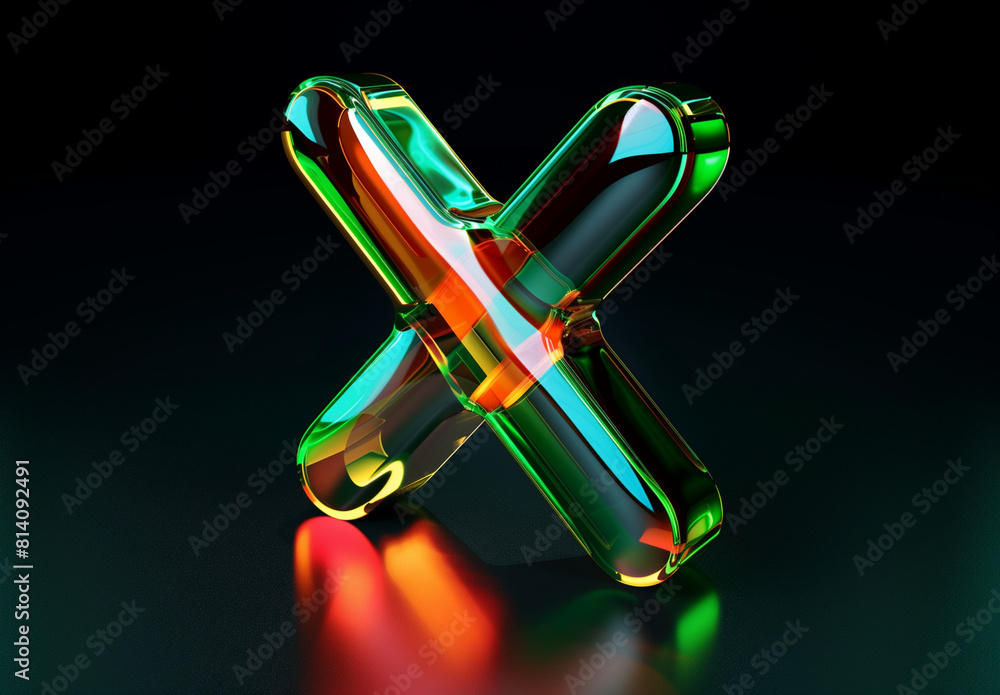 3d icon of an illuminated green check mark and red X on two different ...
