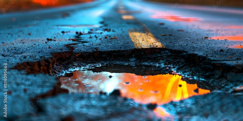 Large pothole in worn blacktop road needs repair background image for ...