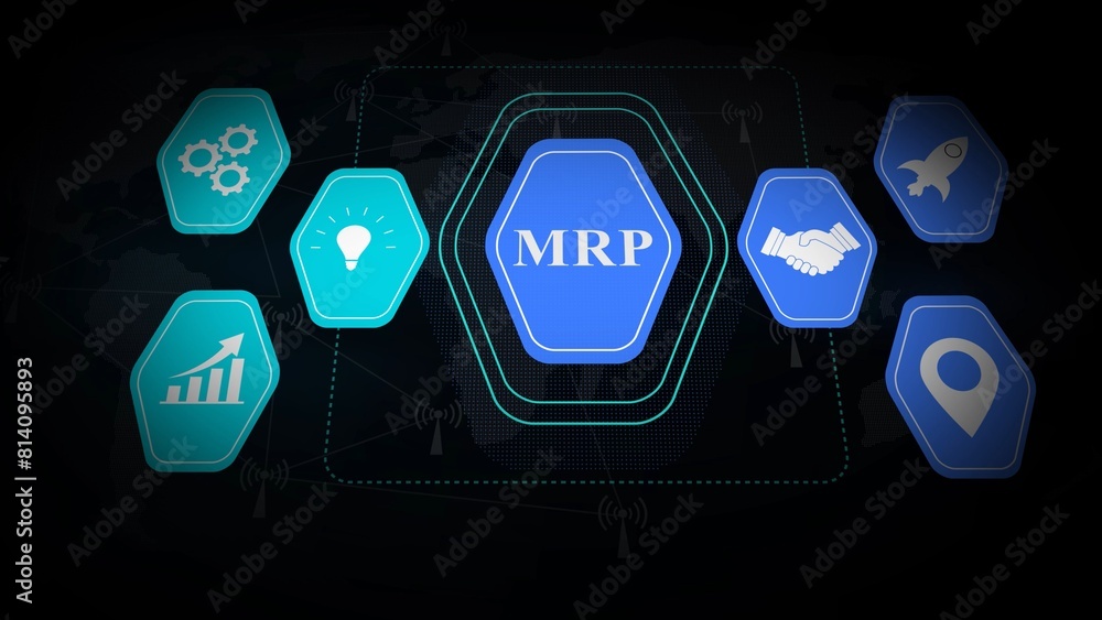 MRP technology background. Business resources plan presented in modern ...