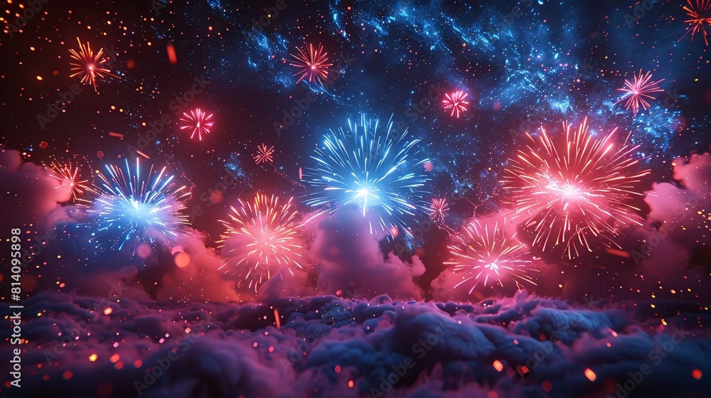 Vibrant 4th of July Fireworks Celebration in Triadic Color Scheme ...