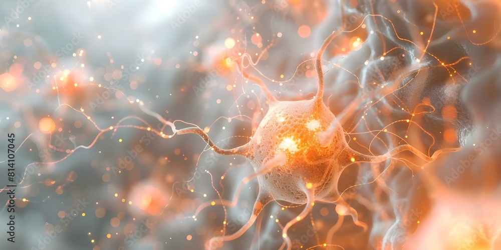 Complex immune cell network with glowing central regulator molecule ...