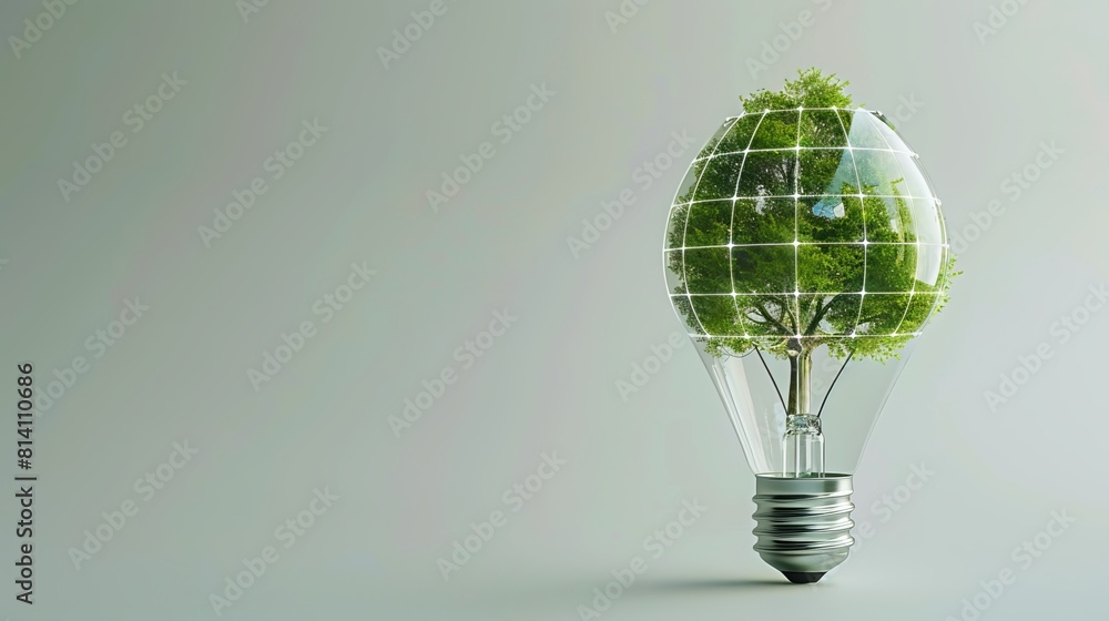 Eco-friendly LED light bulb equipped with solar energy panels, depicted ...