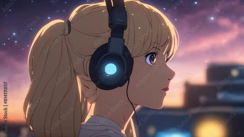 Lofi animation 3d cartoon character girl listening to music in ...