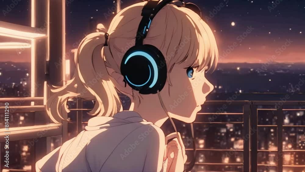 Lofi animation 3d cartoon character girl listening to music in ...