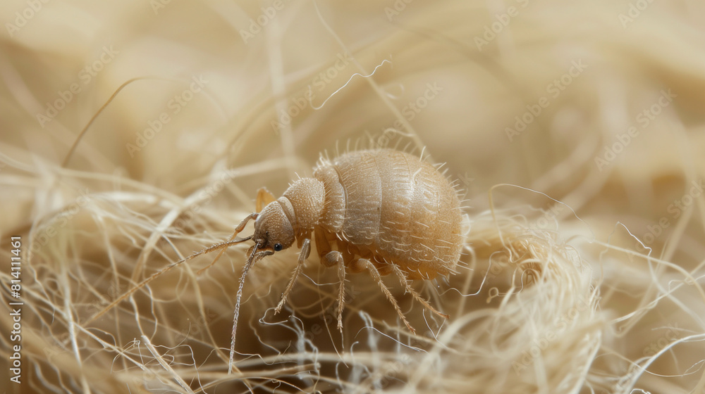 Dust mite in a natural setting, simulating its environment in fibers ...