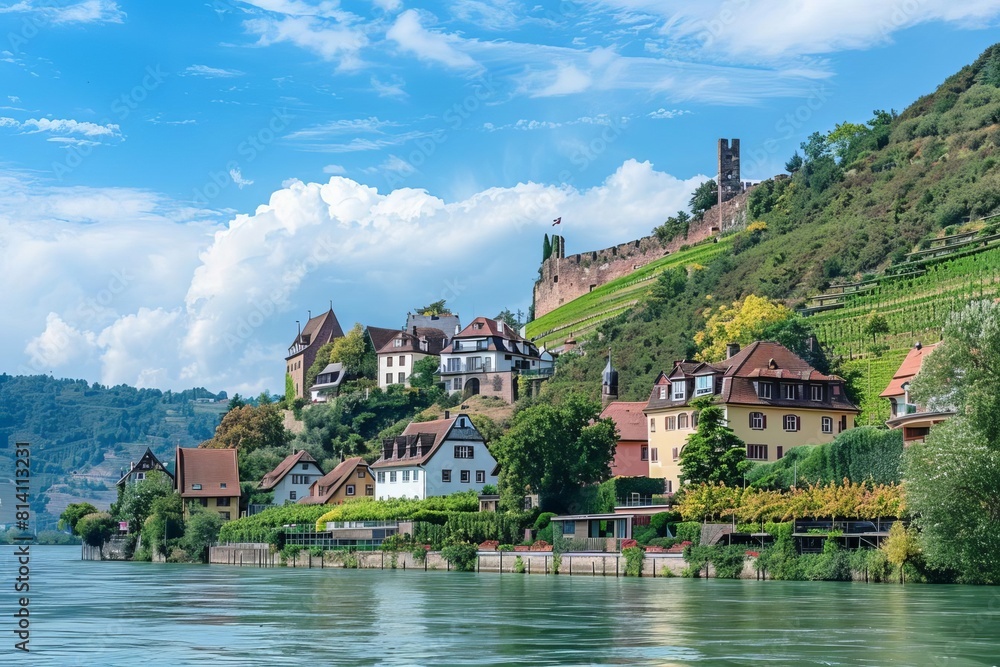 picturesque view of a traditional german village in the rhine valley ...
