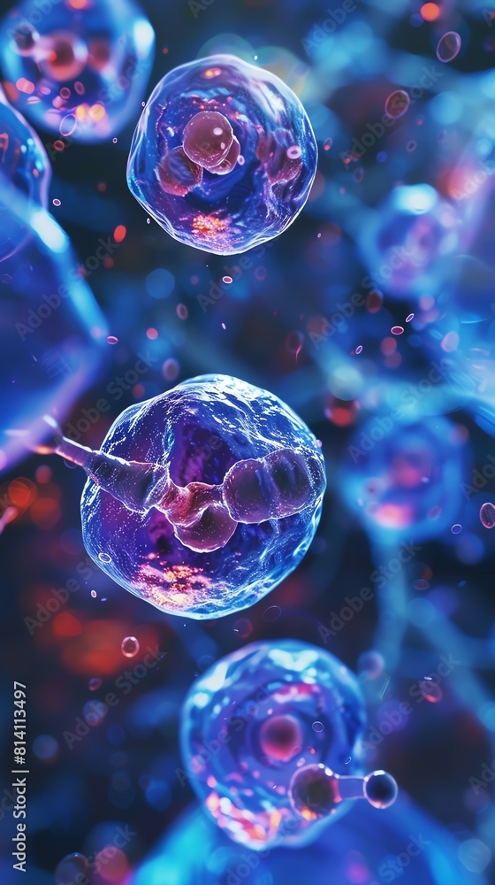 A beautiful and detailed 3D rendering of a cell. The cell is surrounded ...