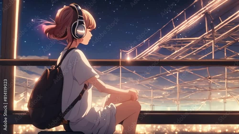 Lofi animation 3d cartoon character girl listening to music in ...