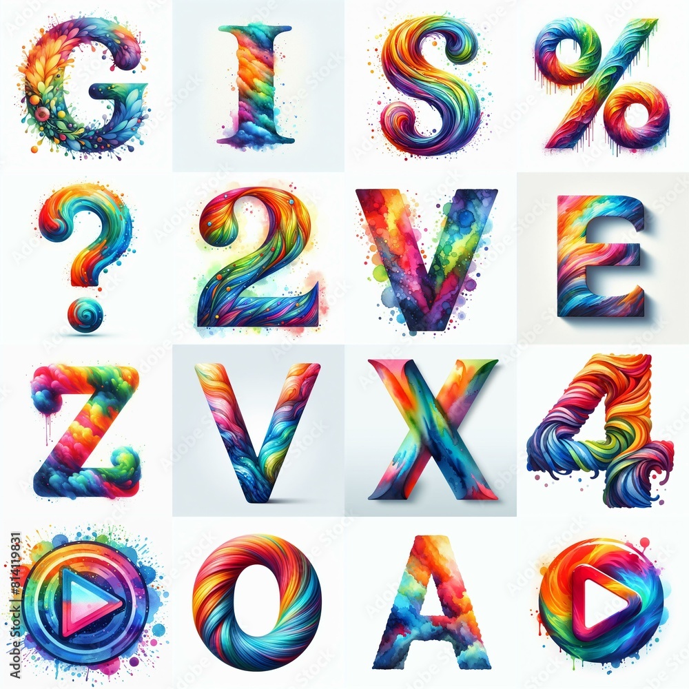 Watercolor bright rainbow colors Lettering Typeface. AI generated ...