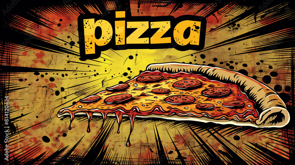 It is a pizza ad designed like a comic book cover. It's a pop art pizza ...