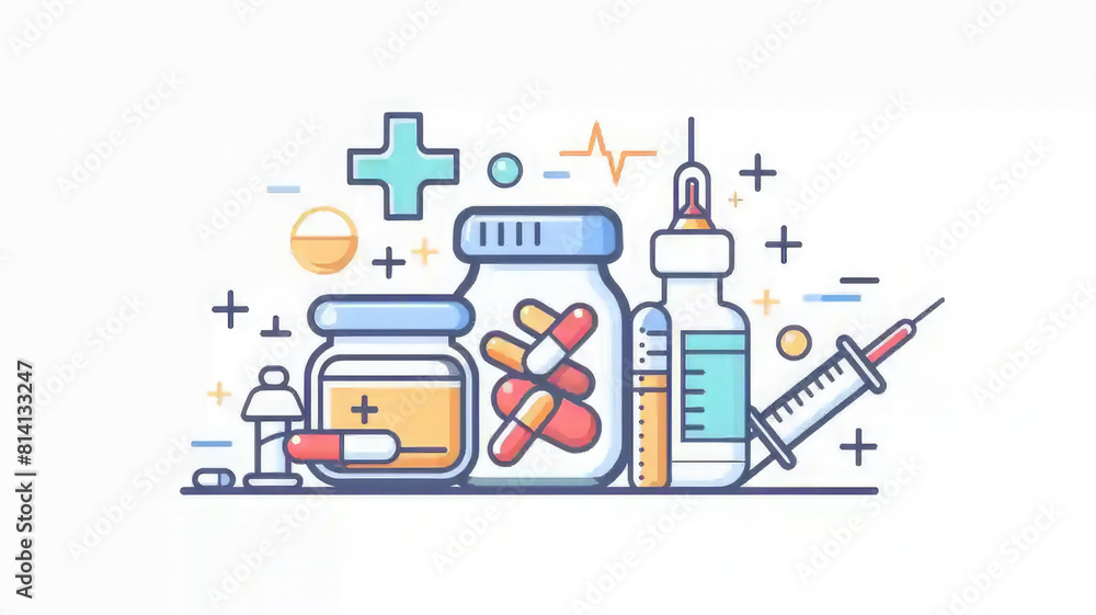 Illustration of two medication bottles, one large and one small, red ...