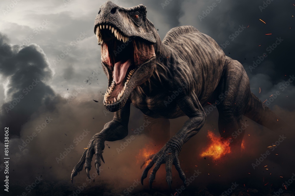 Shooting tyrannosaurus rex animal. Powerful dangerous creature from ...