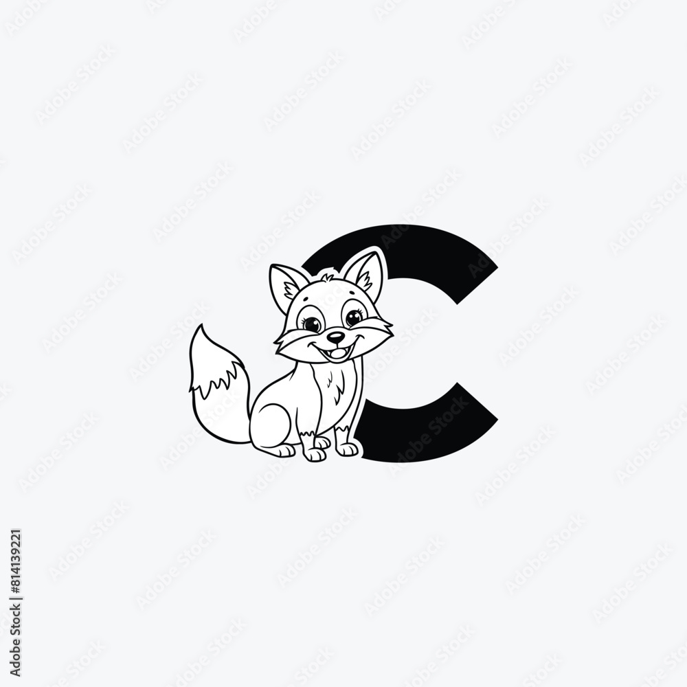 Initial Letter C with Fox Logo Design. The fox is sporting a happy ...
